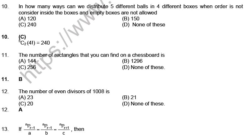 JEE Mathematics Permutation and Combination MCQs Set A with Answers JEE Mathematics Permutation and Combination MCQs Set A with Answers